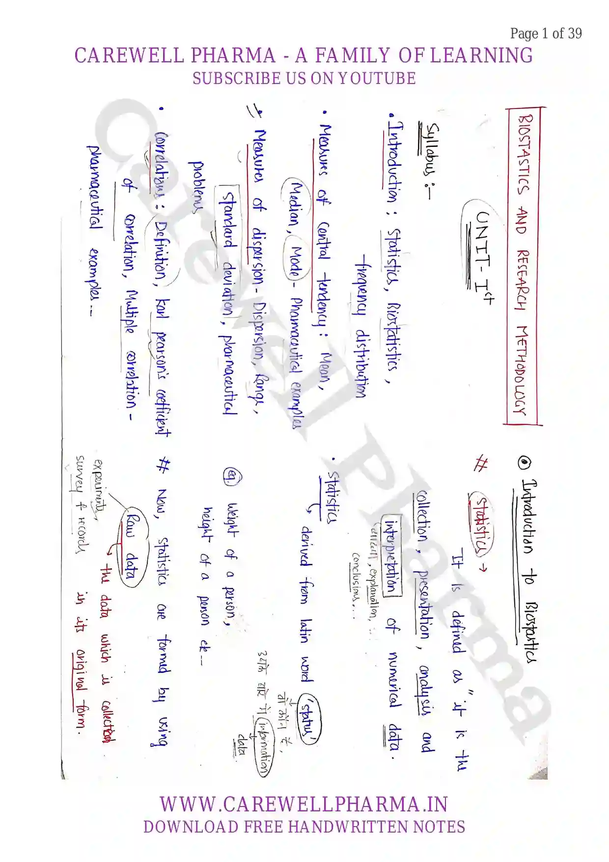 Unit 1 Biostatistics And Research Methodology 8th Semester B
